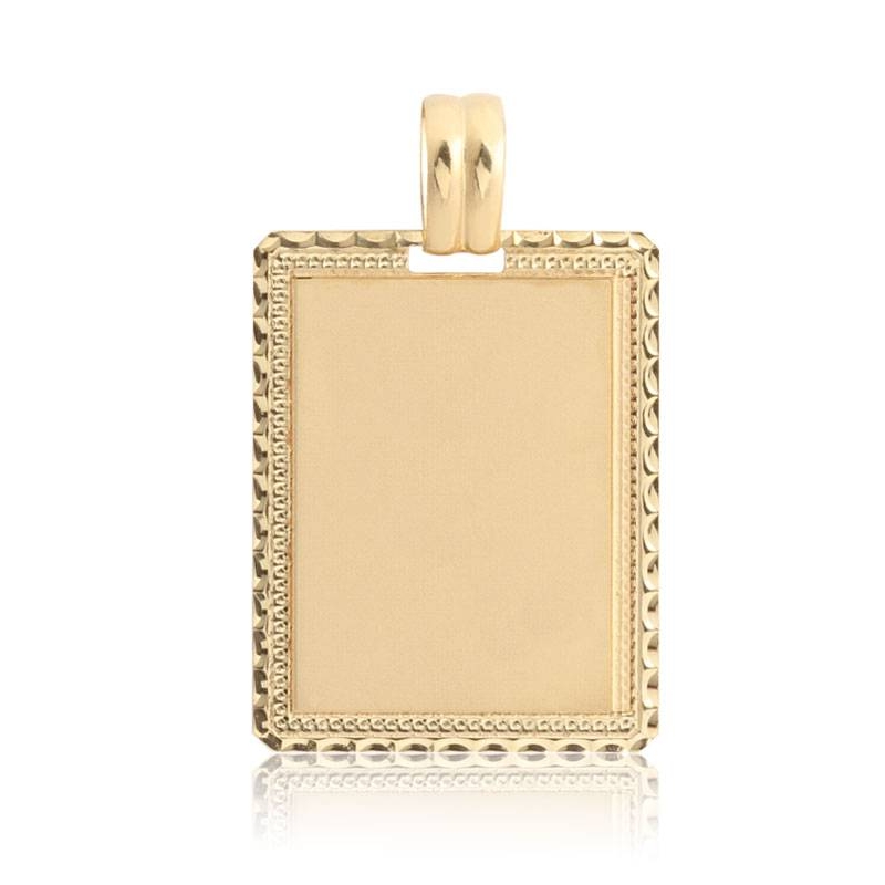 Colgante placa oro 18k cuadrada bordes tallados