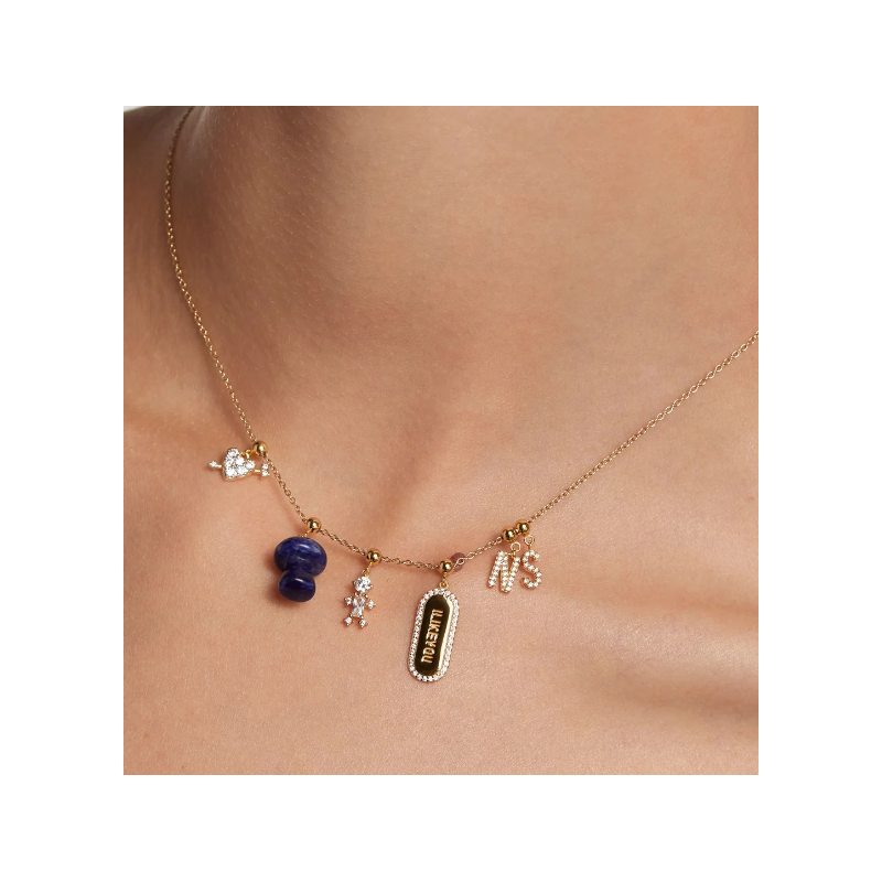 Charm Pdpaola seta piedra sodolita azul baño oro 18k CH01-112-U