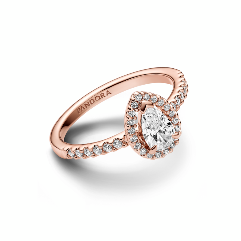 Anillo Pandora con un recubrimiento en oro rosa de 14k Halo Brillante ...
