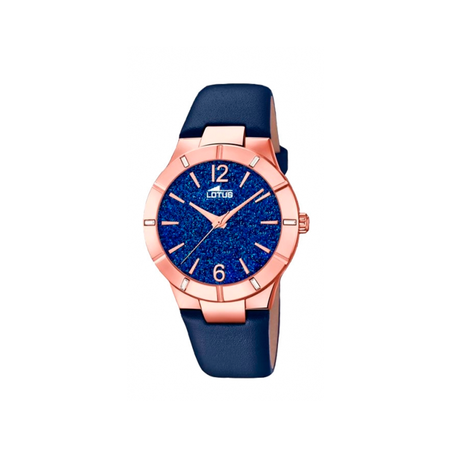 Reloj Lotus mujer Trendy azul, bisel oro rosa y correa cuero 18610/4 ...