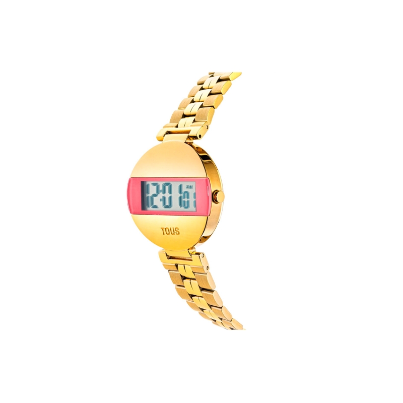Reloj Tous digital con brazalete de acero IPG dorado y color rosa MARS 300358031 - Joyerías Sánchez