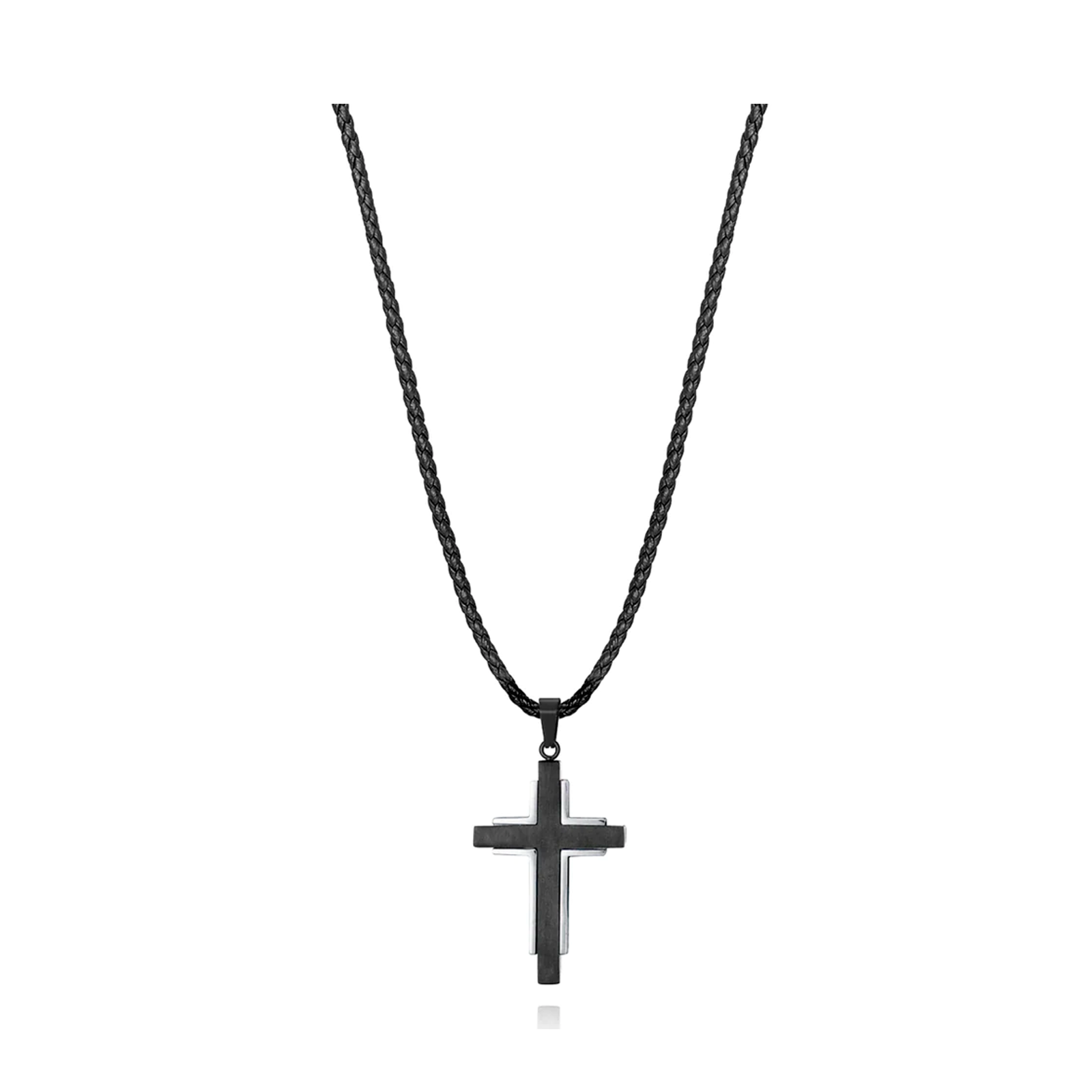 Collar Viceroy Beat de acero e Ip negro con cordon de piel negra y cruz ...