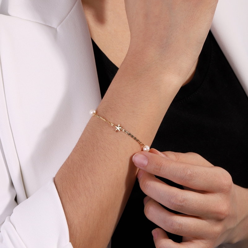 Pulsera Oro 18 k Diamantes y Perlas Cultivadas "Düben" - Joyerías Sánchez