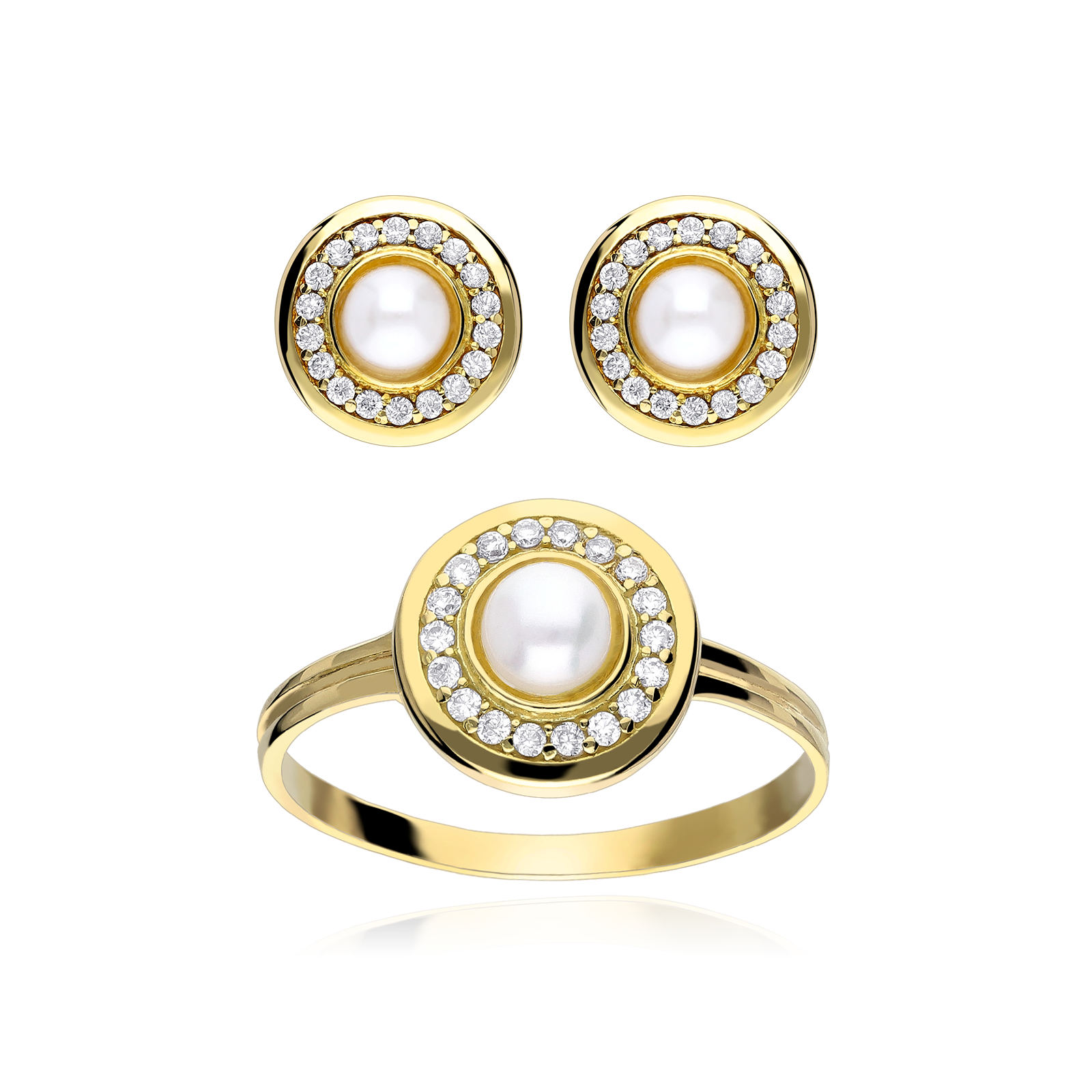 Conjunto Oro 18 k Perla Cultivada y Circonitas "Borken"