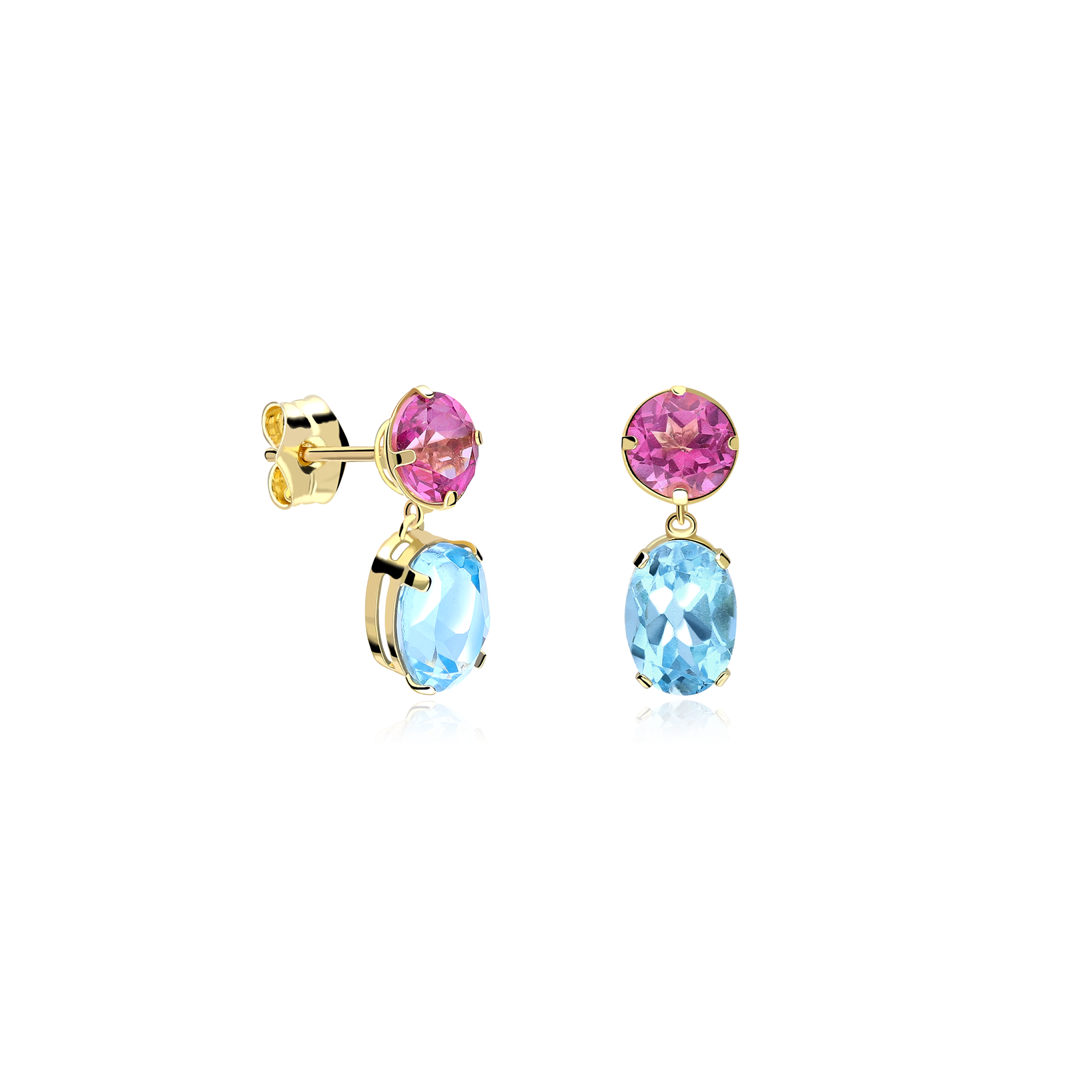 Pendientes Oro 18k Topacio y Rosa Francia "Mariana" - Joyerías Sánchez