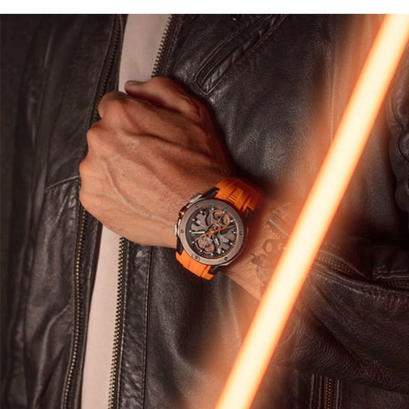 Reloj Lotus Vortex correa caucho naranja y esfera negra hombre 18943/3 ...