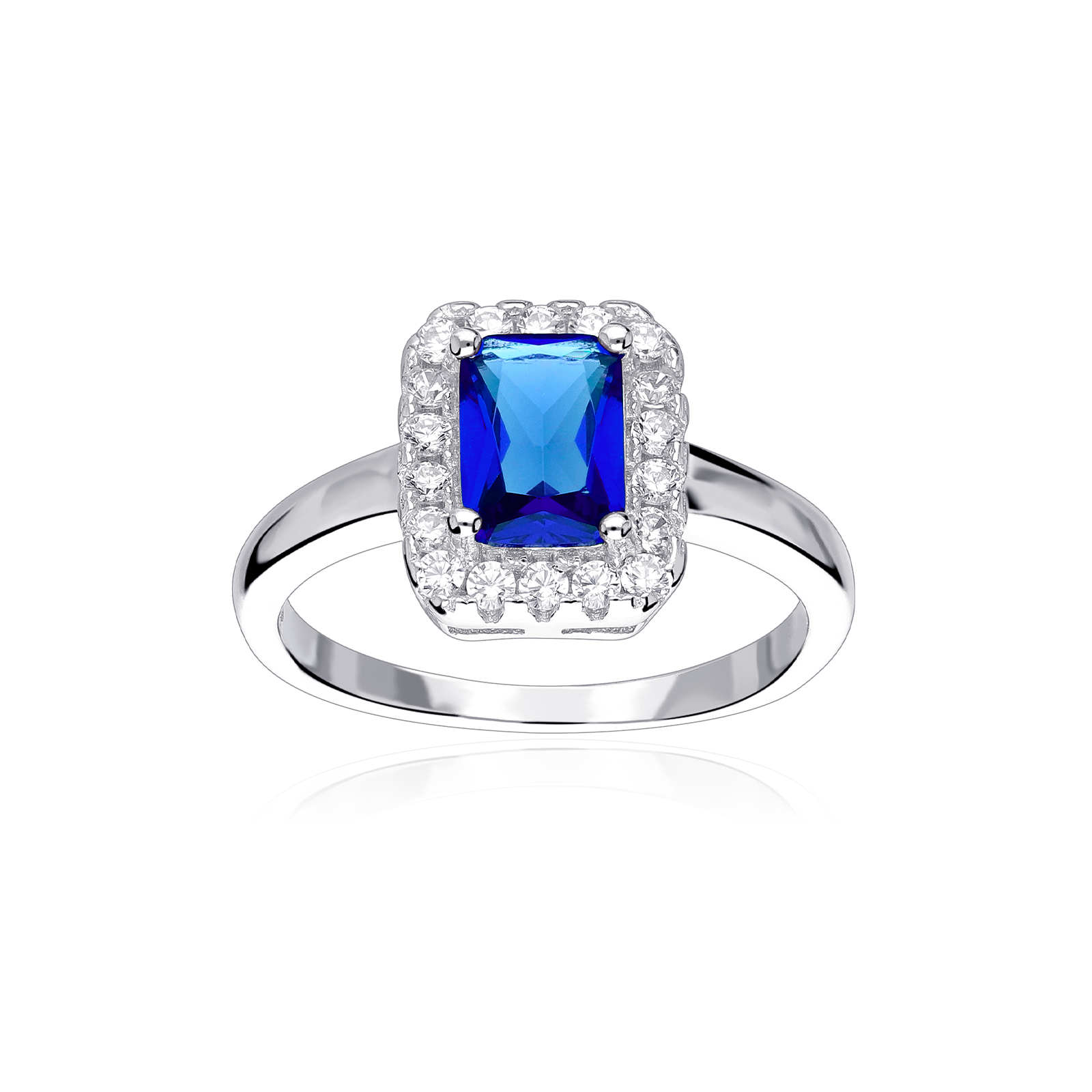 Anillo Plata primera ley y circonita azul "Austen" - Joyerías Sánchez