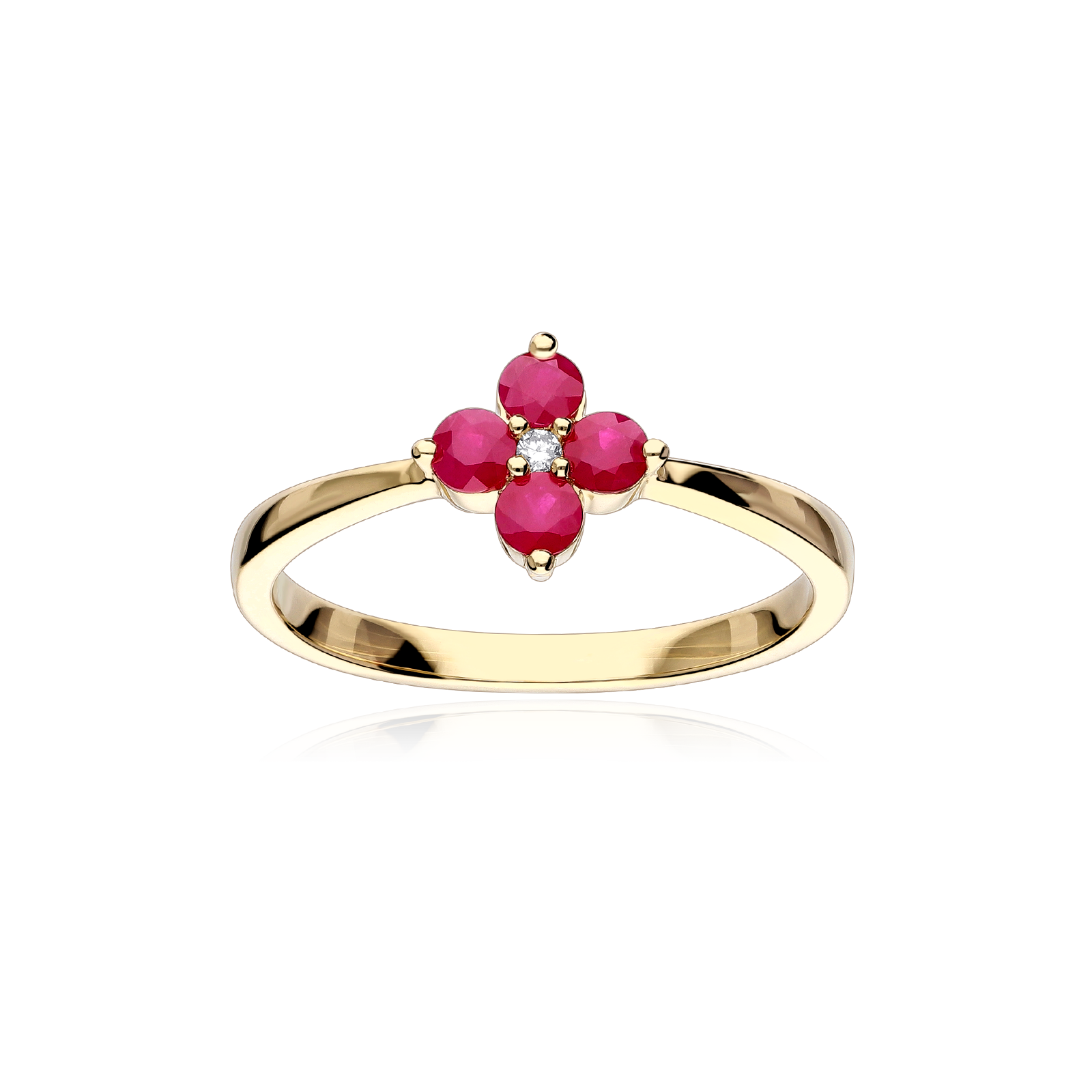 Anillo Oro 18k, rubíes y diamantes 0.01cts "Spring" - Joyerías Sánchez