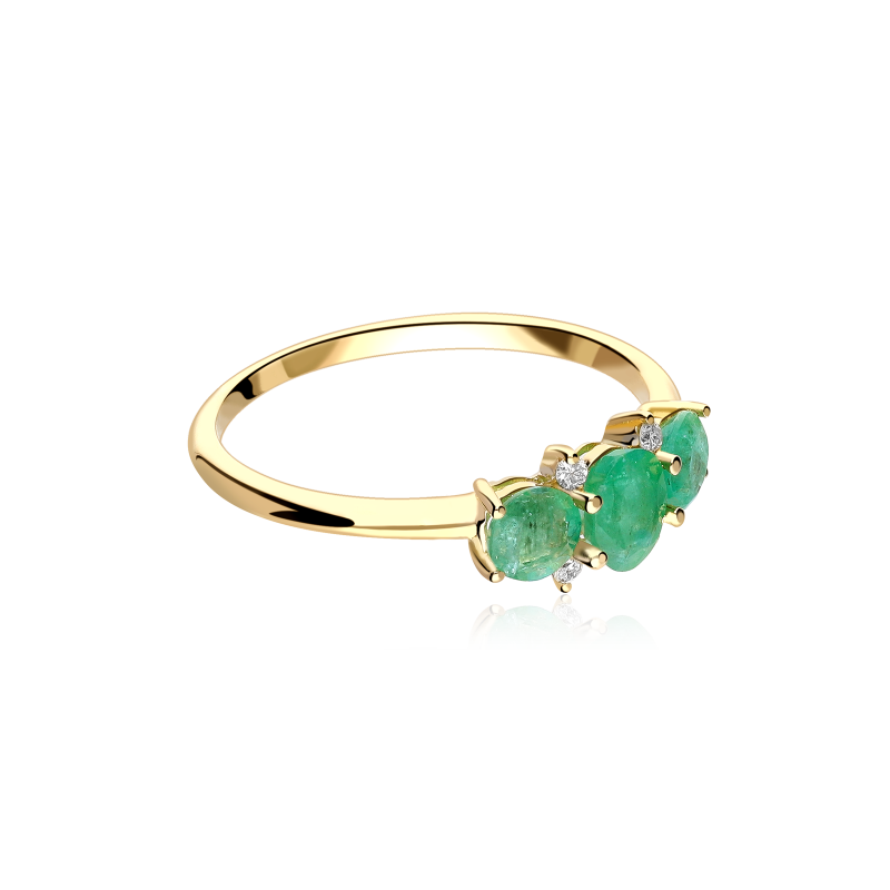 Anillo Oro 18k, esmeraldas y diamantes 0.04cts "Ivor" - Joyerías Sánchez