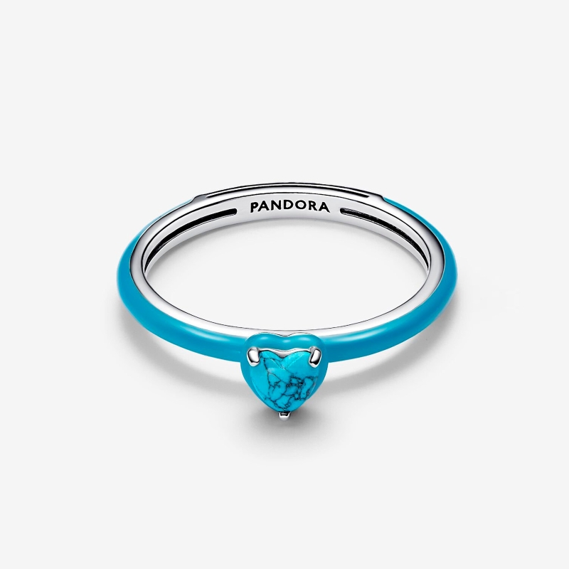 Anillo Pandora Corazón turquesa 193828C01 - Joyerías Sánchez