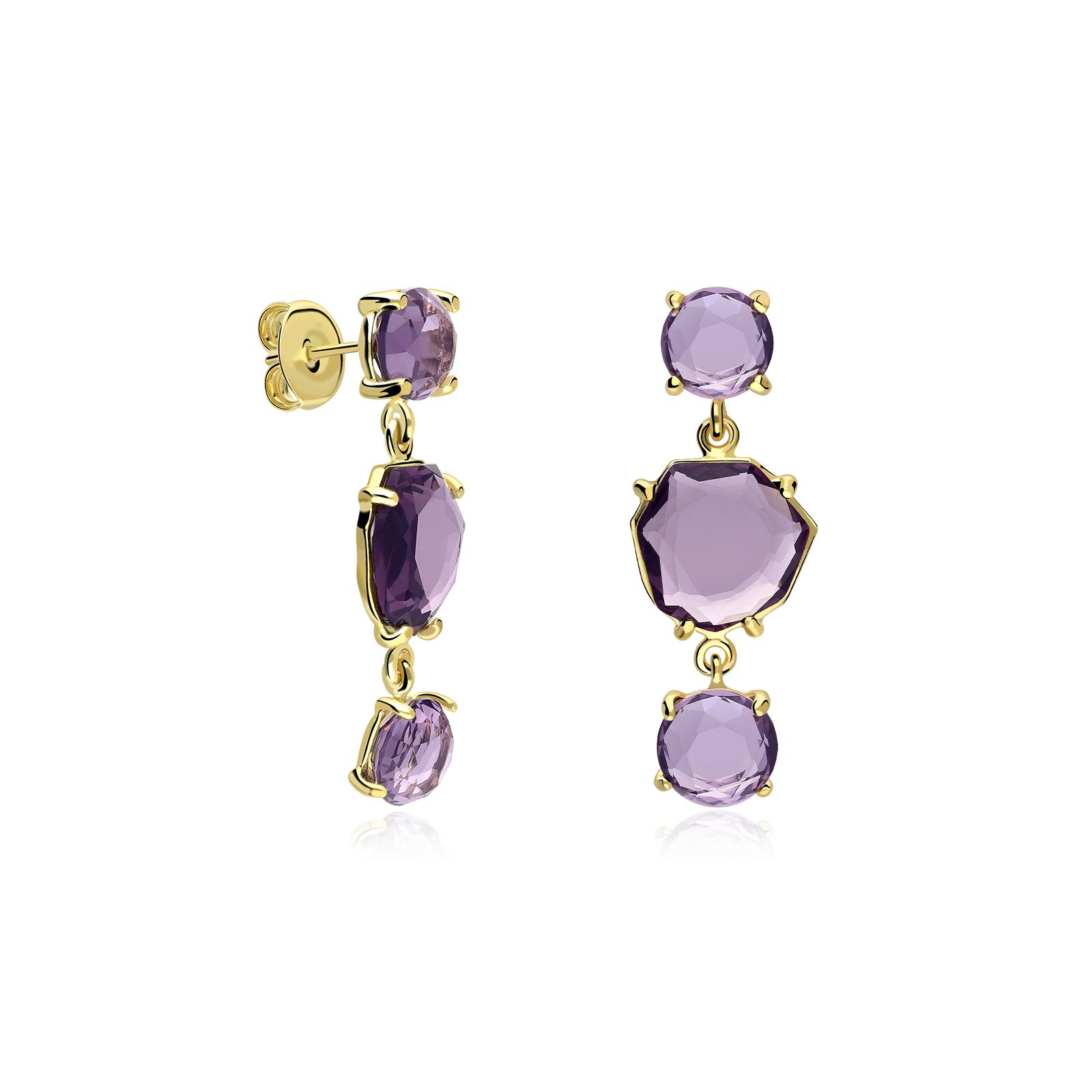 Pendientes Plata baño y piedras moradas "Nara" - Joyerías Sánchez