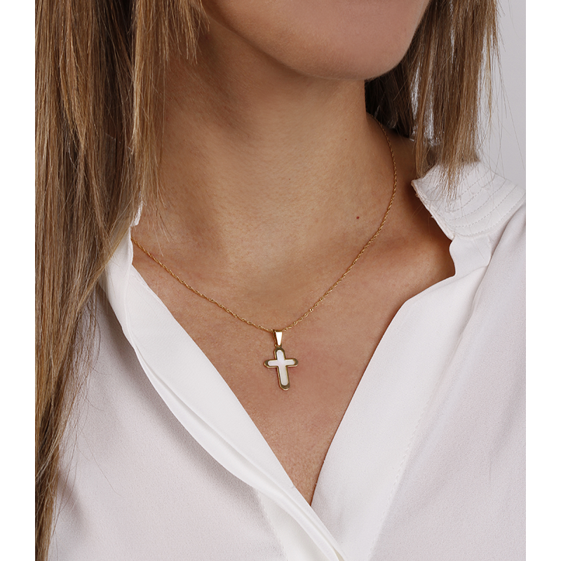 Cruz "Nacar" Merary oro 18k bordes redondos