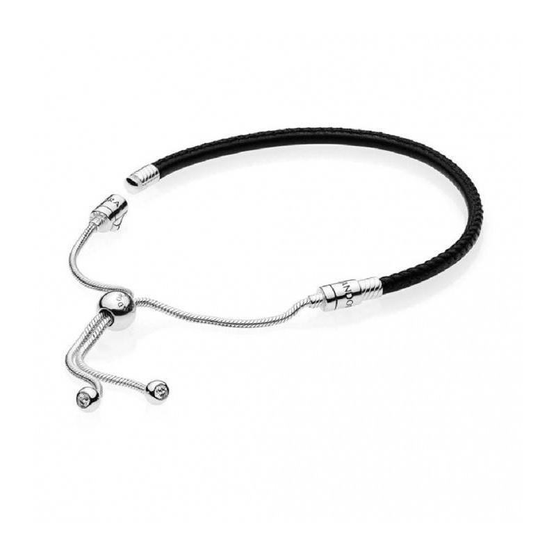 Pulsera Moments Deslizante en cuero negro para charms 597225CBK-2