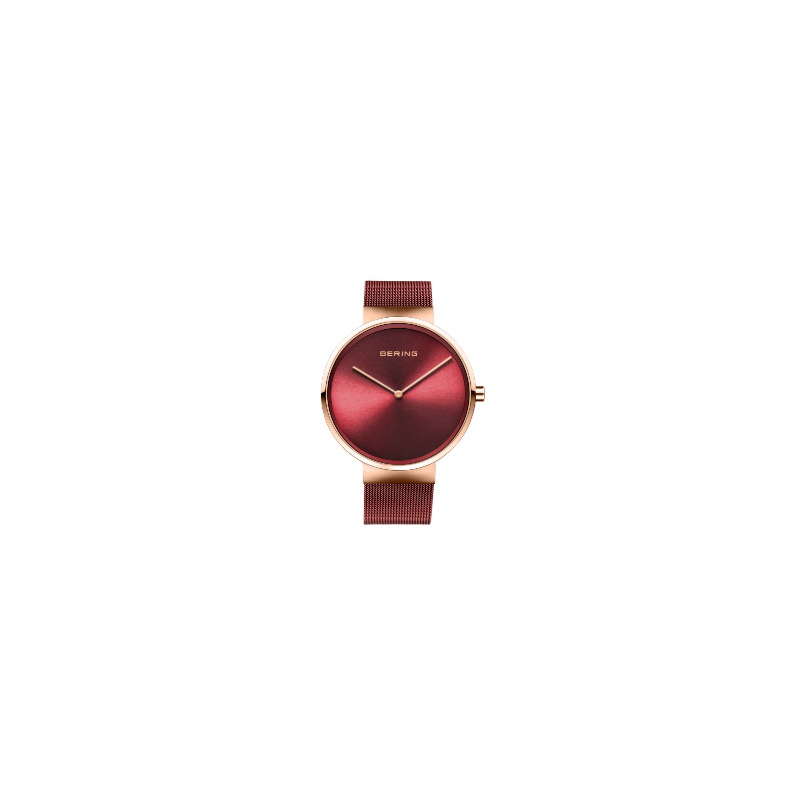 Reloj bering rojo con correa de malla milanesa y caja rosada 14539-363