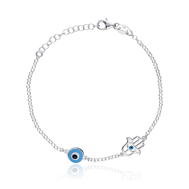 PULSERA "OJO TURCO Y MANO DE FÁTIMA" PLATA DE LEY